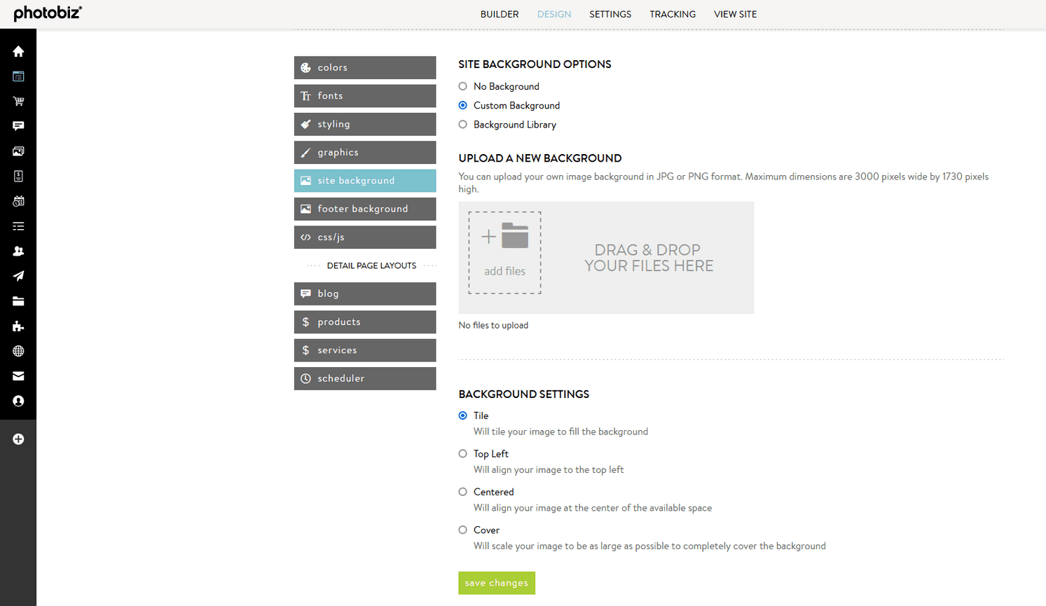 How To Customize The Websites Background Image - PhotoBiz Knowledge Base