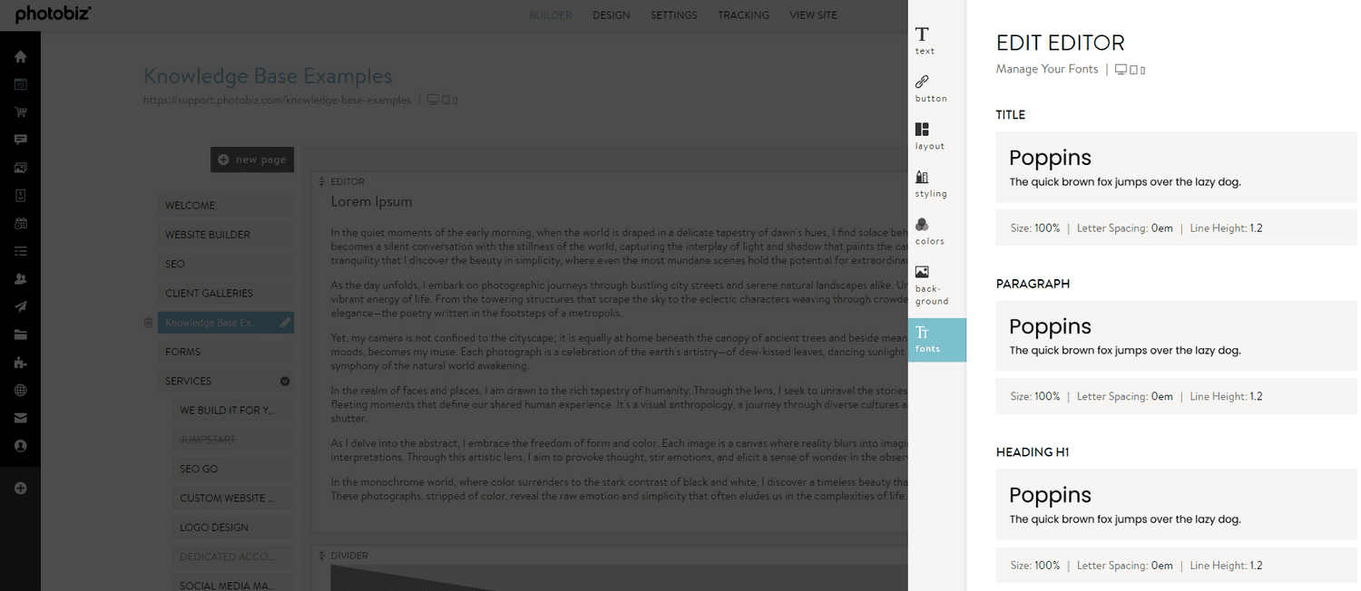 How to Change the Fonts on Text Editor Blocks - PhotoBiz Knowledge Base