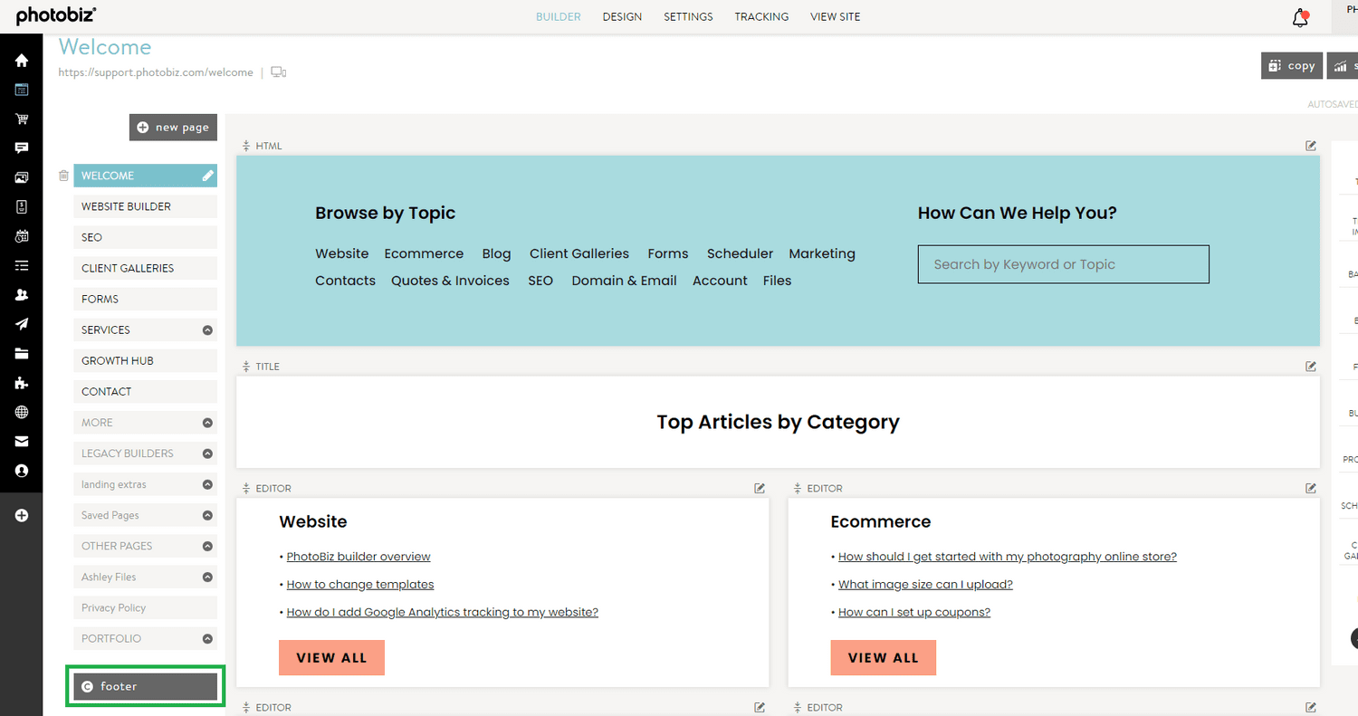 How To Use Image Blocks In The Footer - PhotoBiz Knowledge Base